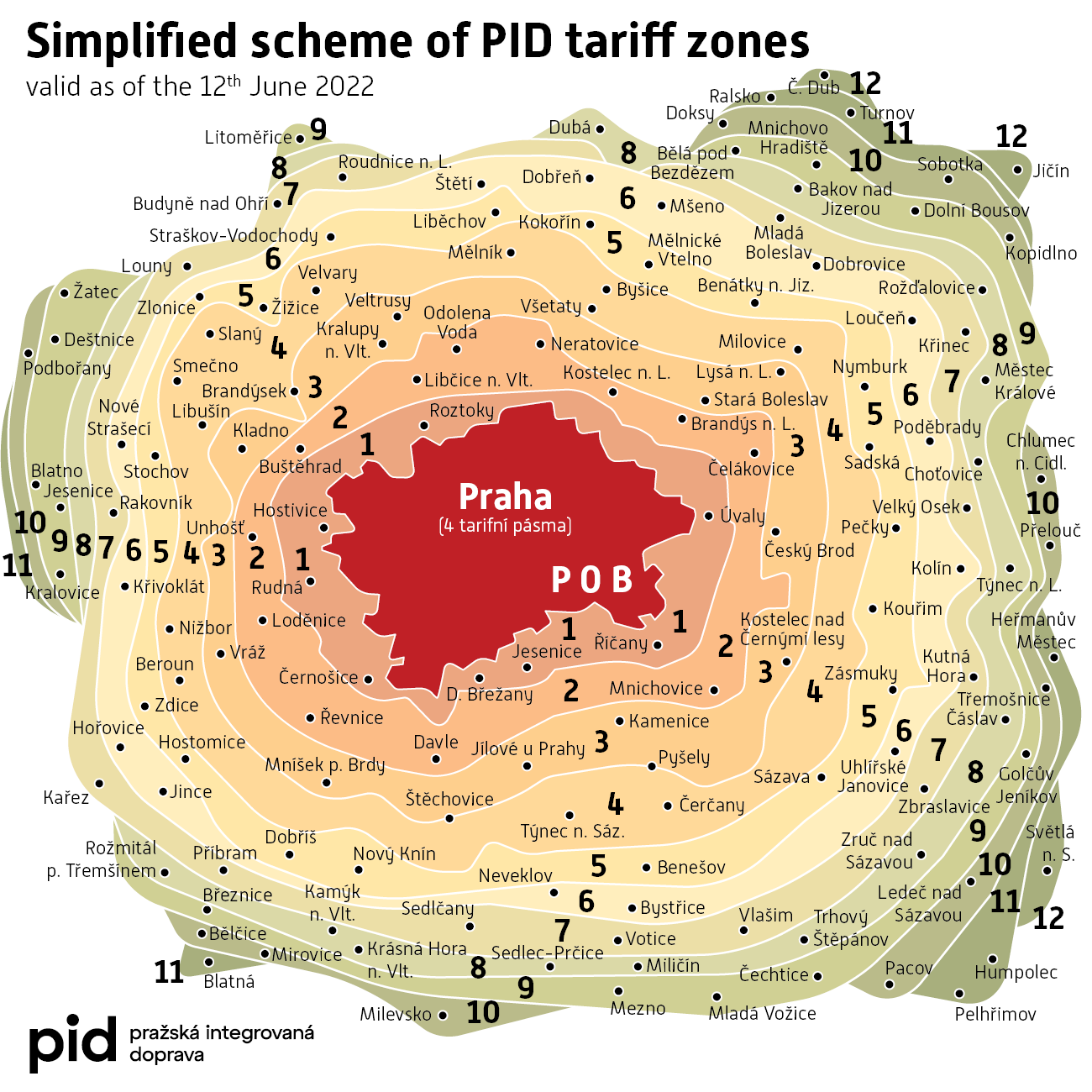 Tariff zones | Pražská integrovaná doprava