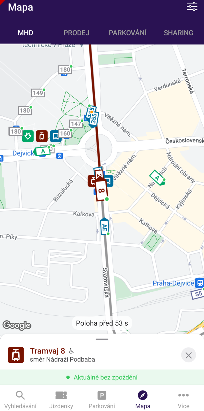 Mapa spojů v aplikaci PID Lítačka ukáže polohu vozidel v reálném čase ...