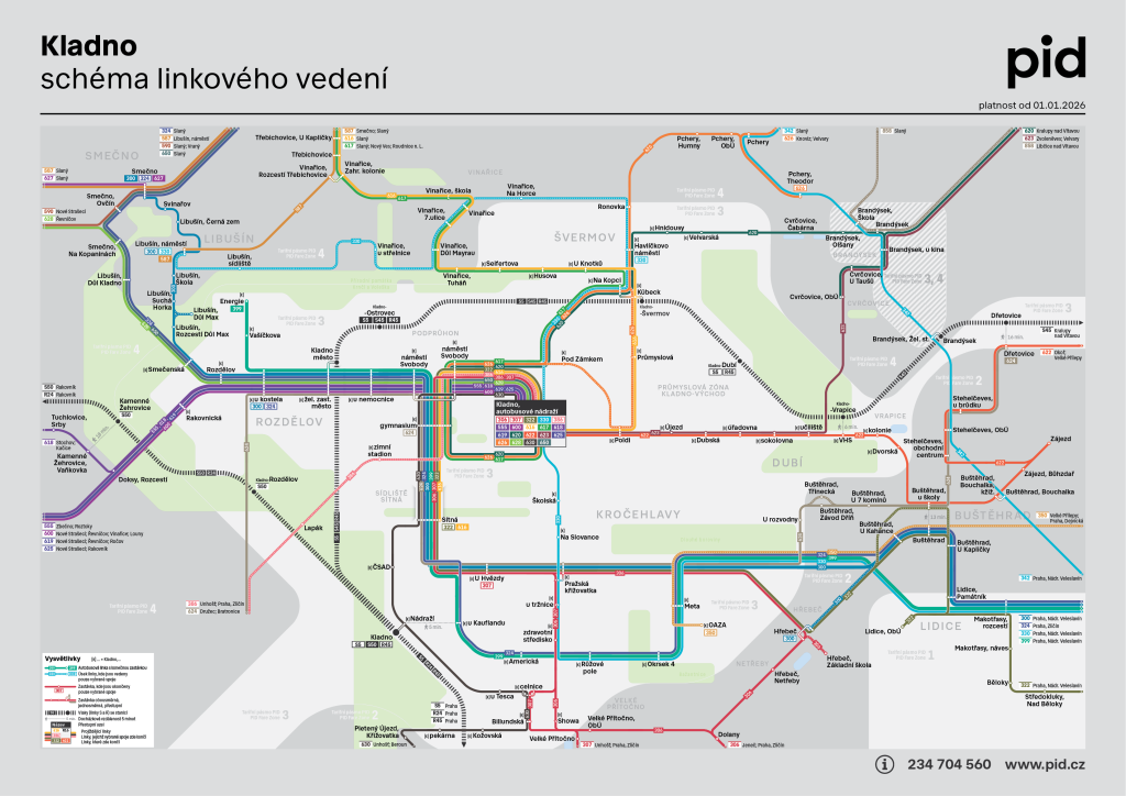 Kladno - linky PID (schéma) | Pražská integrovaná doprava Pražská ...