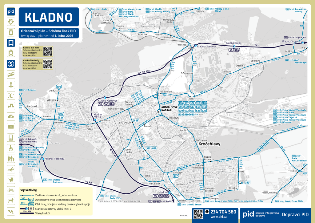 Kladno - linky PID (mapa) | Pražská integrovaná doprava Pražská ...