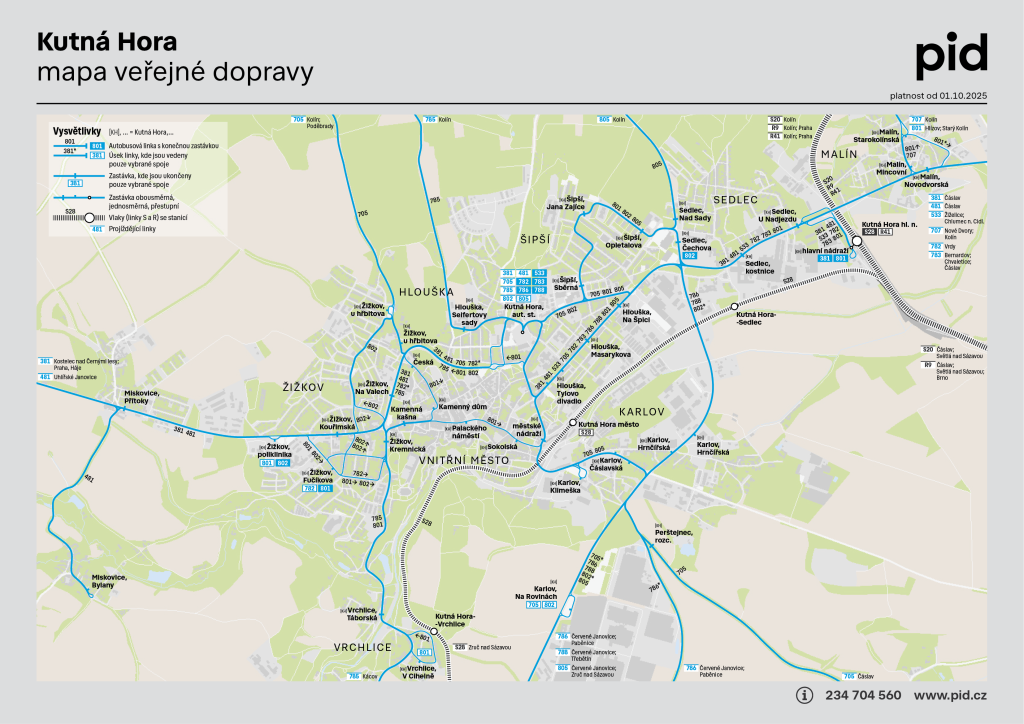 Kutná Hora – linky PID (mapa) | Pražská integrovaná doprava Pražská ...